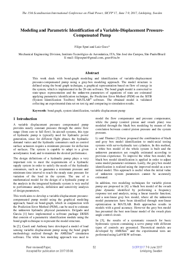 Pdf Modeling And Parametric Identification Of A Variable Displacement