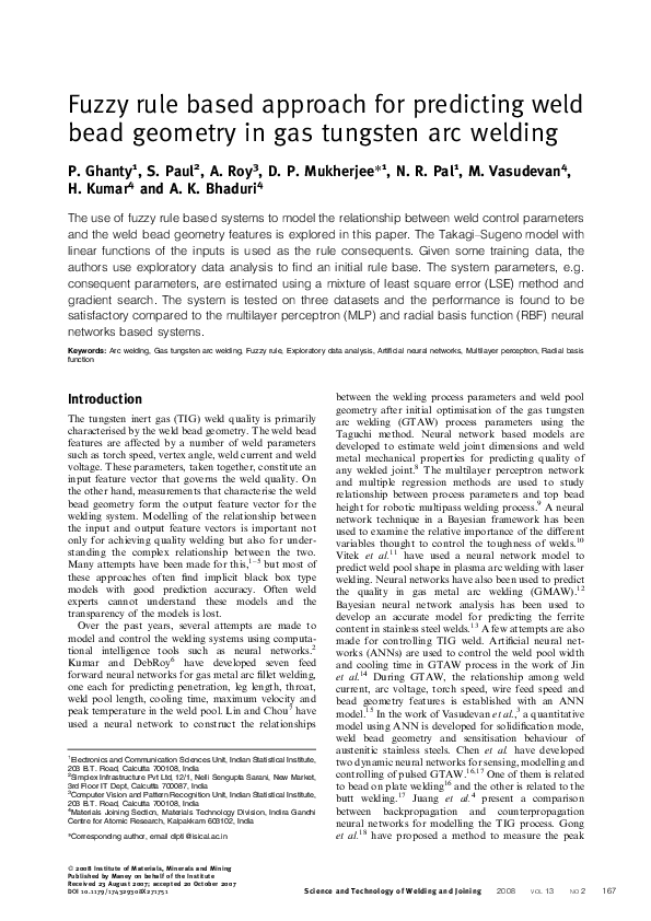 (PDF) Fuzzy rule based approach for predicting weld bead geometry in gas tungsten arc welding