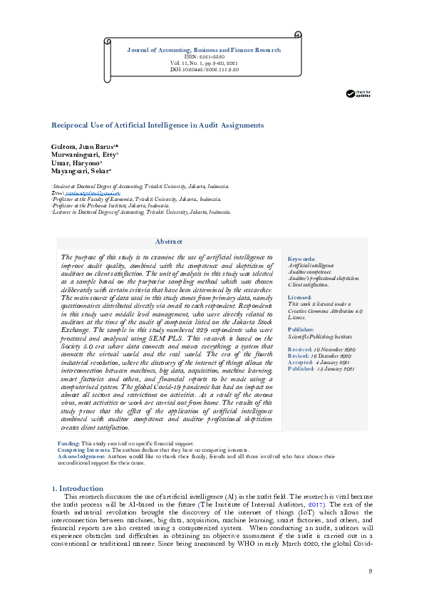 (PDF) Reciprocal Use of Artificial Intelligence in Audit Assignments