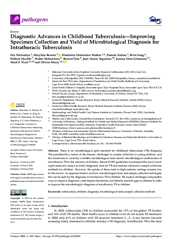 (PDF) Diagnostic Advances in Childhood Tuberculosis—Improving Specimen ...