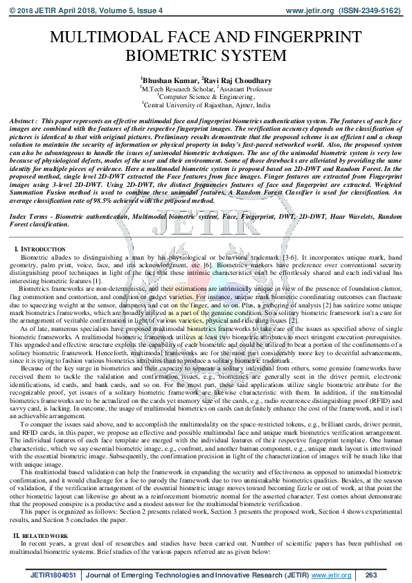 (PDF) Multimodal Face and Fingerprint Biometrics System