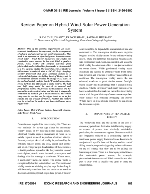 (PDF) Review Paper On Hybrid Wind-solar Power Generation System