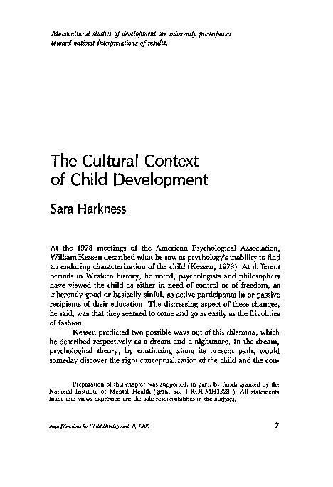 (PDF) The Cultural Context of Child Development