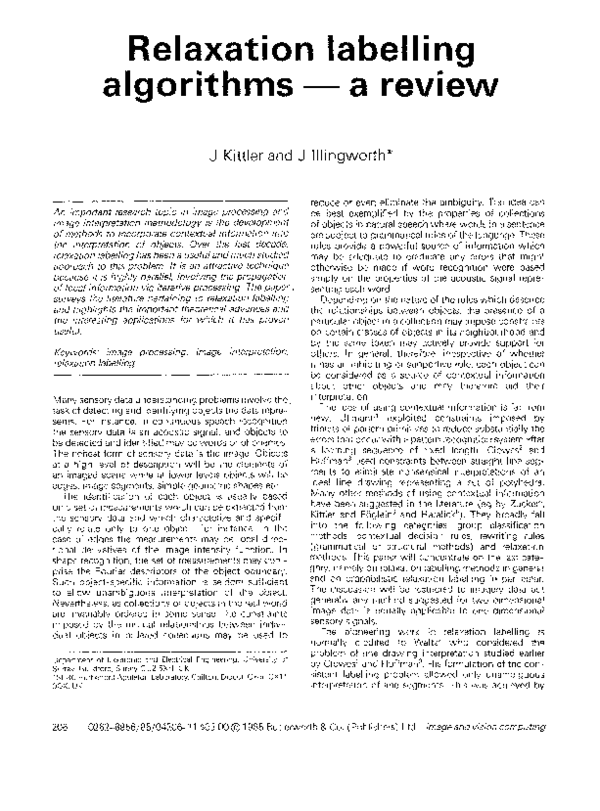 (PDF) Relaxation labelling algorithms — a review