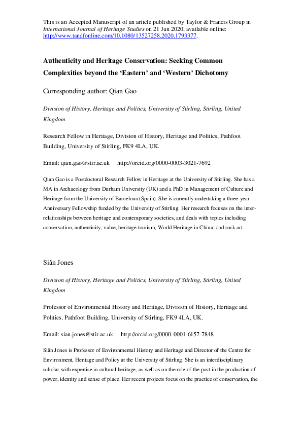 (PDF) Authenticity and heritage conservation: seeking common ...