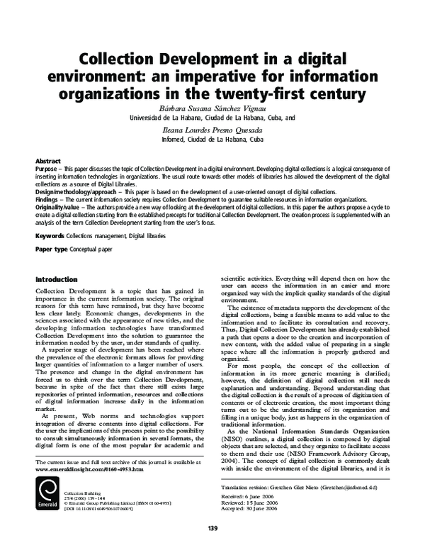 (PDF) Collection Development in Digital Environment: Trends and Problems (Paper L)