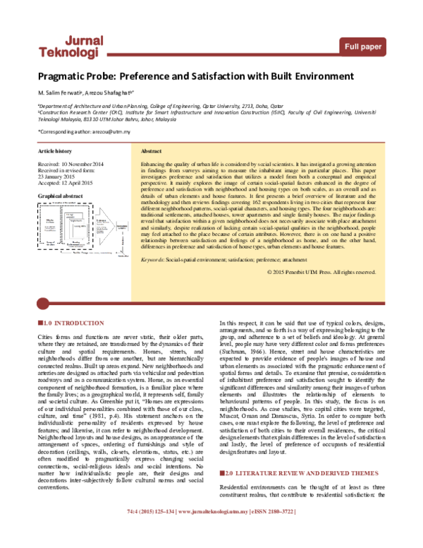 (PDF) Pragmatic Probe: Preference and Satisfaction with Built Environment