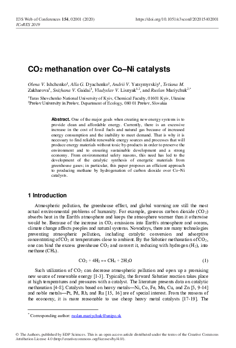 (PDF) CO2 methanation over Co–Ni catalysts