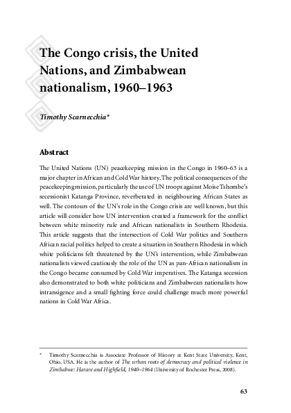 (PDF) The Congo crisis, the United Nations, and Zimbabwean nationalism ...