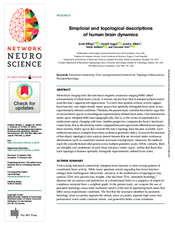 (PDF) Simplicial and topological descriptions of human brain dynamics