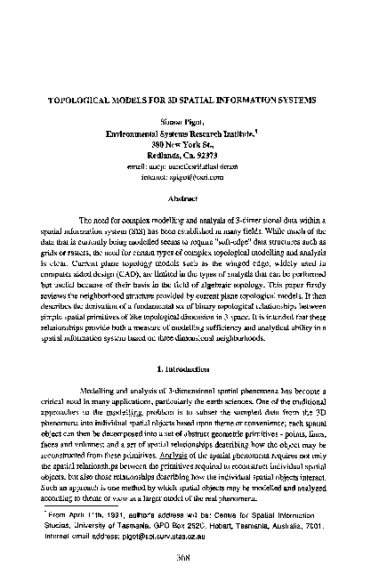 (PDF) Topological models for 3D spatial information systems