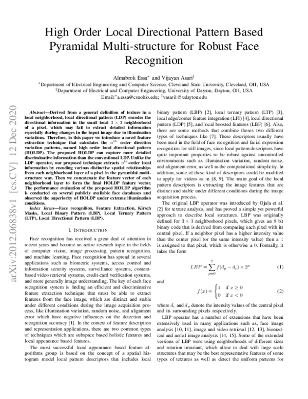Pdf High Order Local Directional Pattern Based Pyramidal Multi Structure For Robust Face