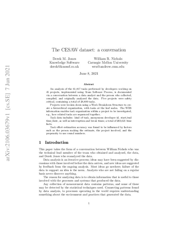 (PDF) The CESAW dataset: a conversation