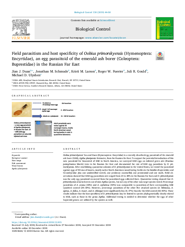 (PDF) Field parasitism and host specificity of Oobius primorskyensis ...