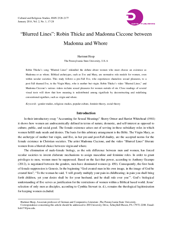 (PDF) “Blurred Lines”: Robin Thicke and Madonna Ciccone between Madonna ...