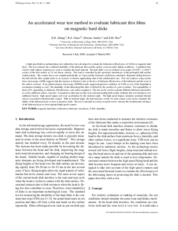 (PDF) An Accelerated Wear Test Method to Evaluate Lubricant Thin Films ...