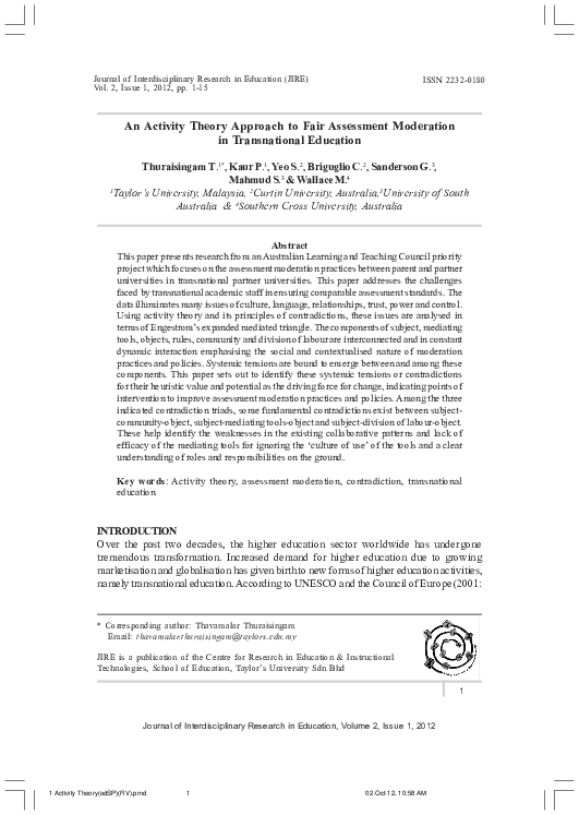 (PDF) An Activity Theory Approach to Fair Assessment Moderation in ...