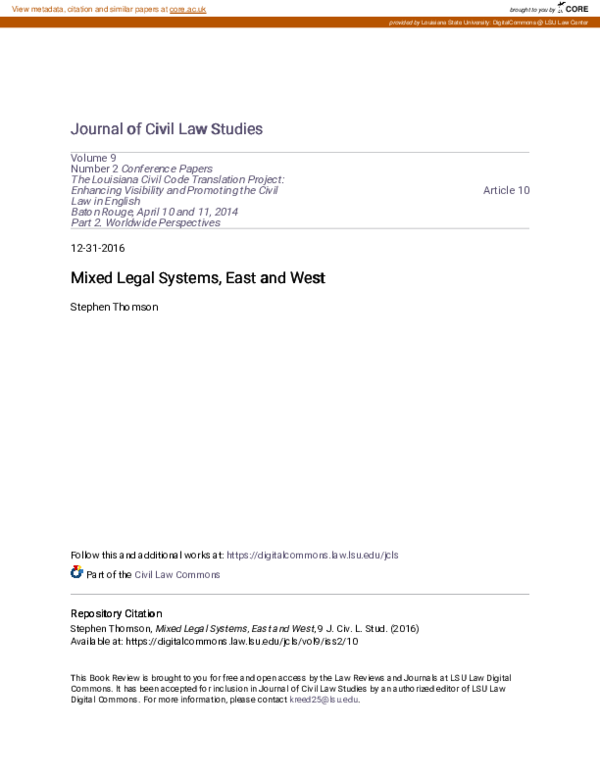 (PDF) Mixed Legal Systems, East and West