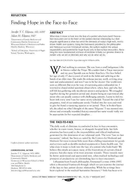 (PDF) Finding Hope in the Face-to-Face