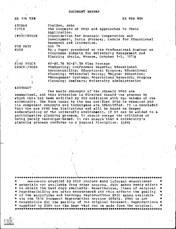 (PDF) The Concepts of PPBS and Approaches to Their Application