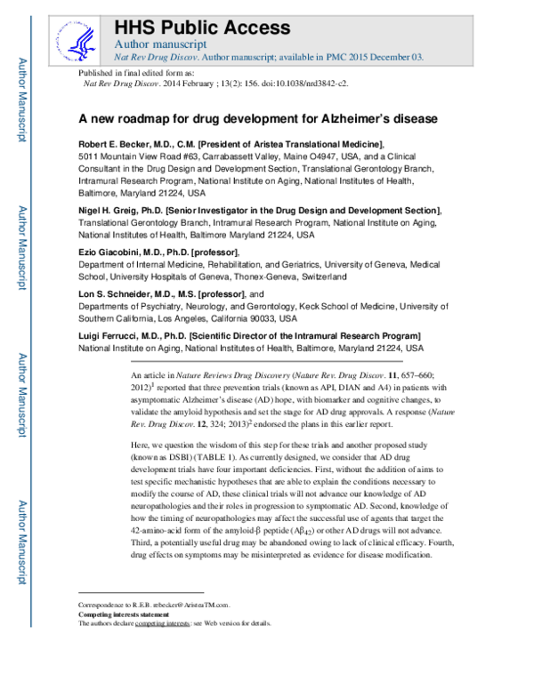 (PDF) A new roadmap for drug development for Alzheimer's disease