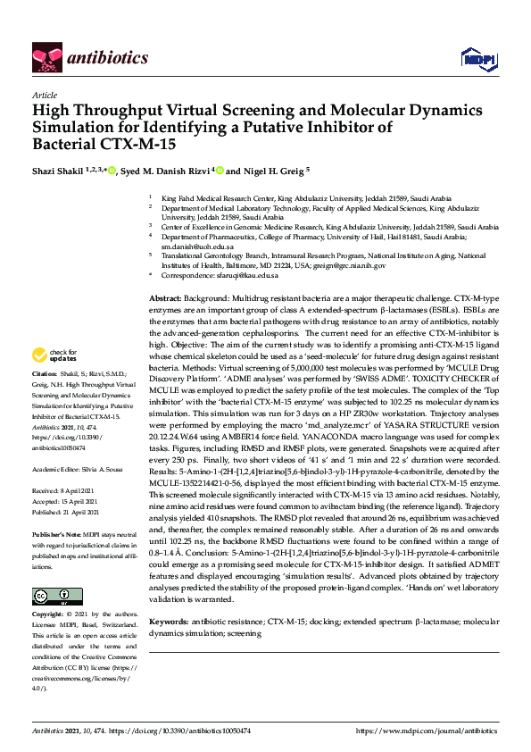 (PDF) High Throughput Virtual Screening and Molecular Dynamics Simulation for Identifying a ...