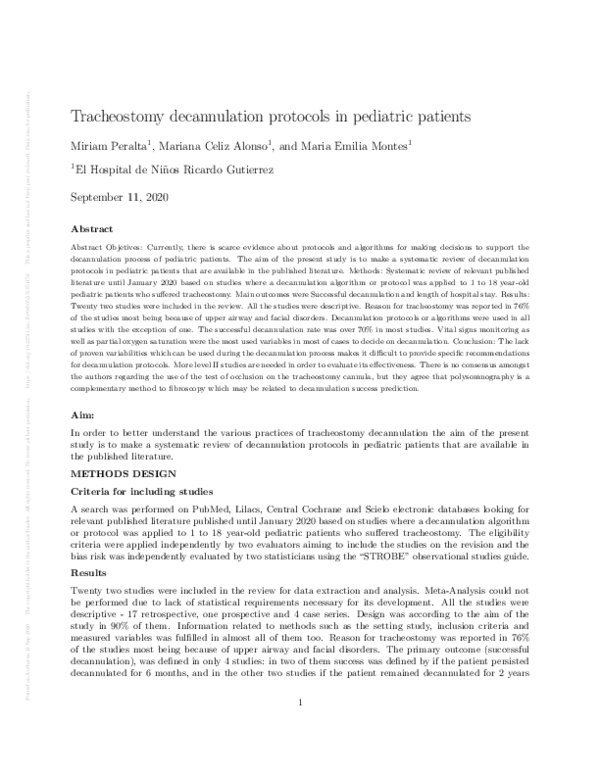 (PDF) Tracheostomy decannulation protocols in pediatric patients