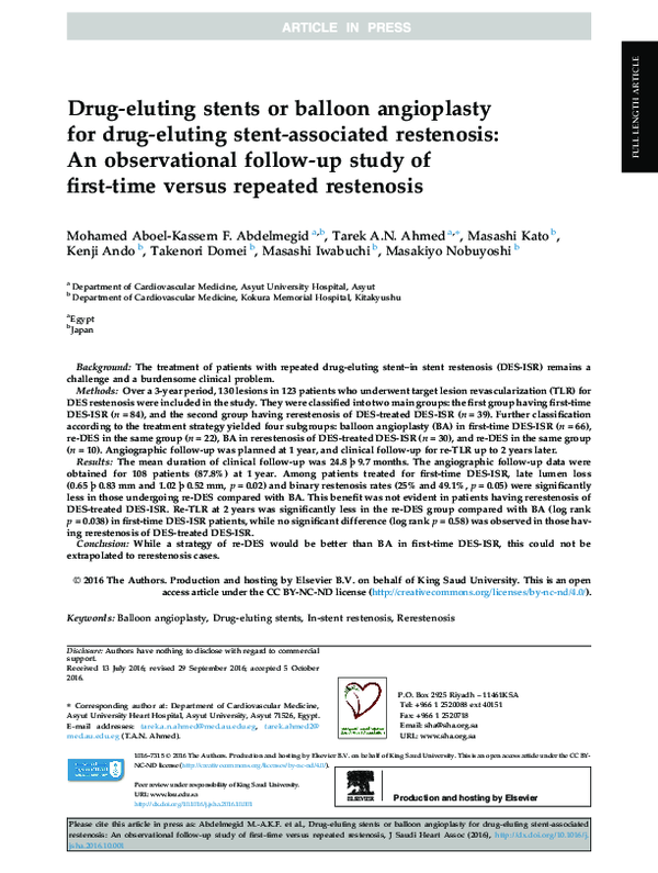(PDF) Drug-eluting stents or balloon angioplasty for drug-eluting stent ...