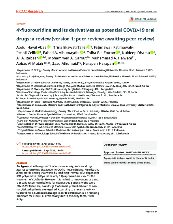 (PDF) 4’-fluorouridine and its derivatives as potential COVID-19 oral ...