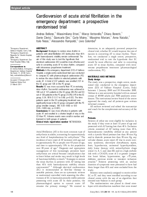 (PDF) Cardioversion of acute atrial fibrillation in the short ...