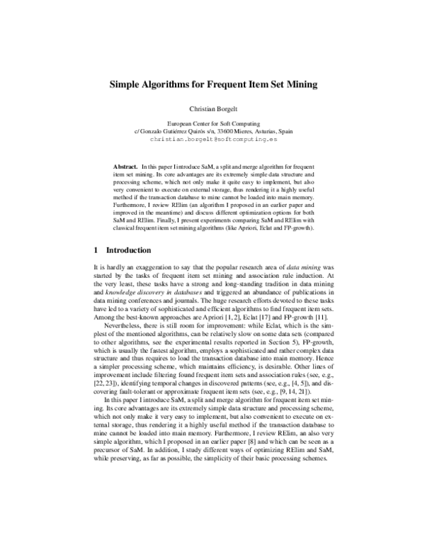 (PDF) Simple Algorithms for Frequent Item Set Mining | Christian Borgelt - Academia.edu