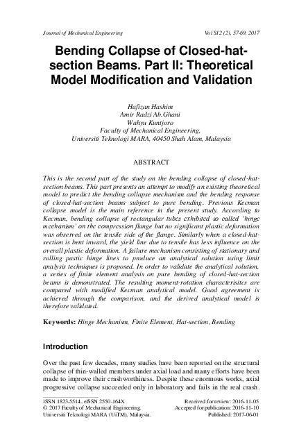(PDF) Bending collapse of closed-hat-section beams. Part I: Development ...