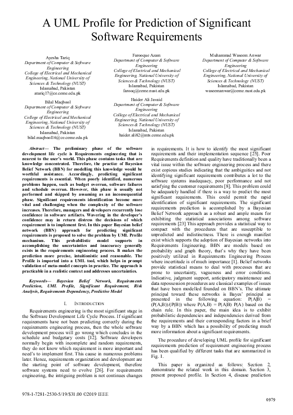 (PDF) A UML Profile for Prediction of Significant Software Requirements
