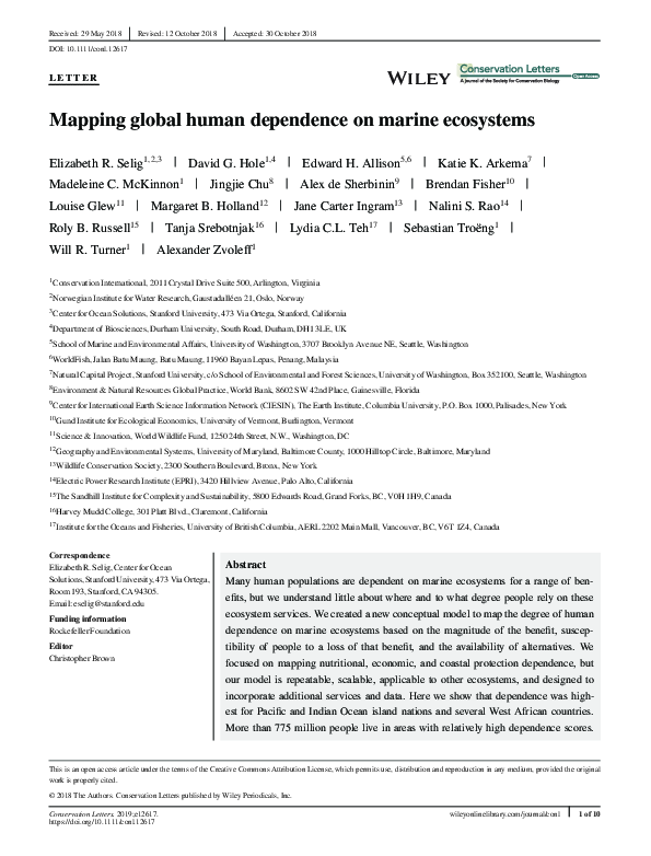 (PDF) Mapping global human dependence on marine ecosystems