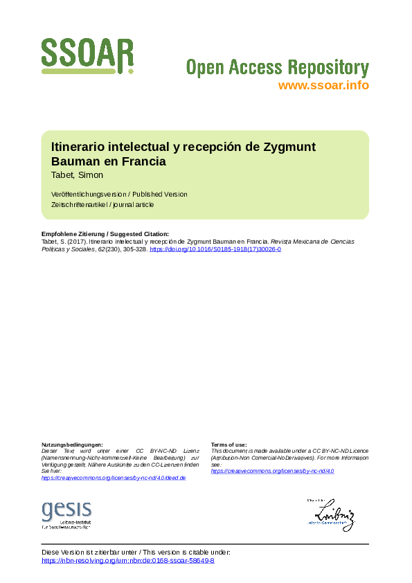 (PDF) Itinerario intelectual y recepción de Zygmunt Bauman en Francia ...
