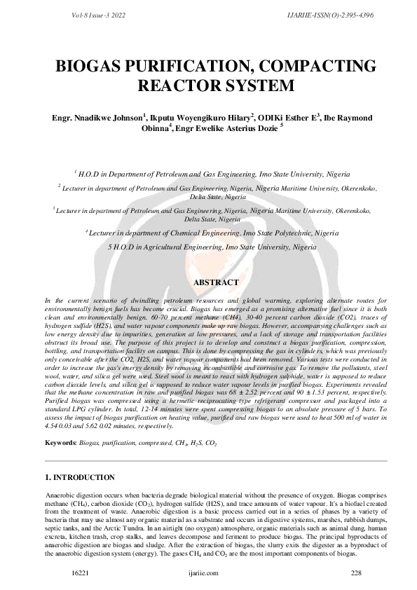 (PDF) BIOGAS PURIFICATION, COMPACTING REACTOR SYSTEM