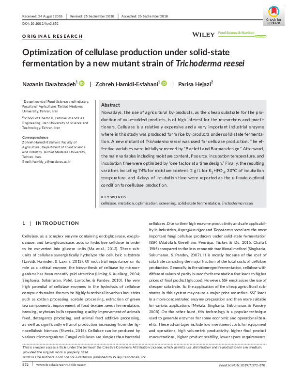 (PDF) Optimization of cellulase production under solid-state fermentation by a new mutant strain ...