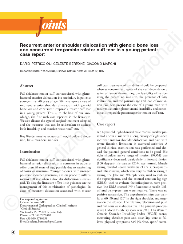 (PDF) Recurrent Anterior Shoulder Dislocation with Glenoid Bone Loss ...