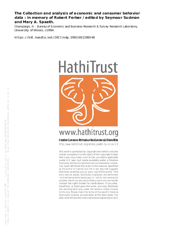 (PDF) The Collection and Analysis of Economic and Consumer Behavior ...