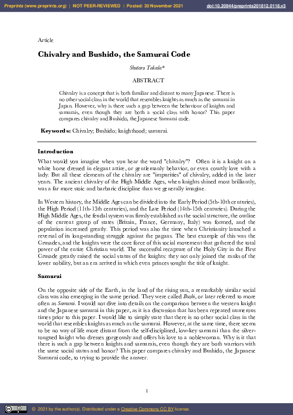 (PDF) Chivalry and Bushido, the Samurai Code
