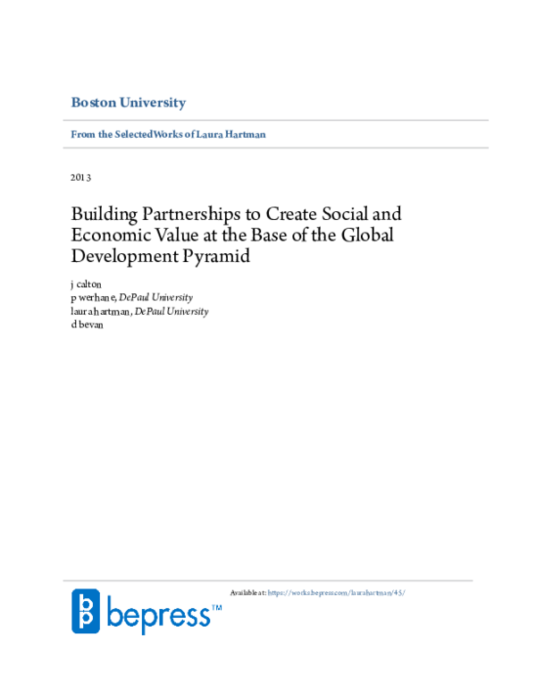 (PDF) Building Partnerships to Create Social and Economic Value at the ...