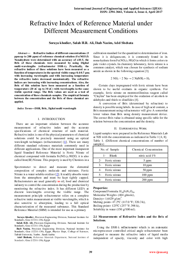 (PDF) Refractive Index of Reference Material under Different ...