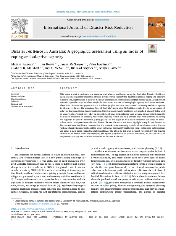 (PDF) Disaster resilience in Australia: A geographic assessment using ...