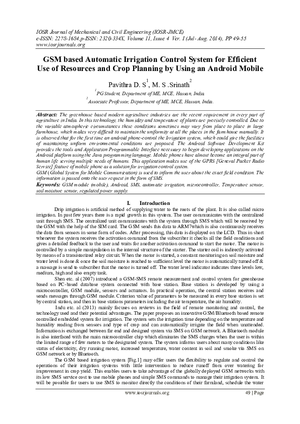 (PDF) GSM based Automatic Irrigation Control System for Efficient Use of Resources and Crop ...