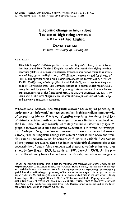 (PDF) Linguistic change in intonation: The use of high rising terminals ...