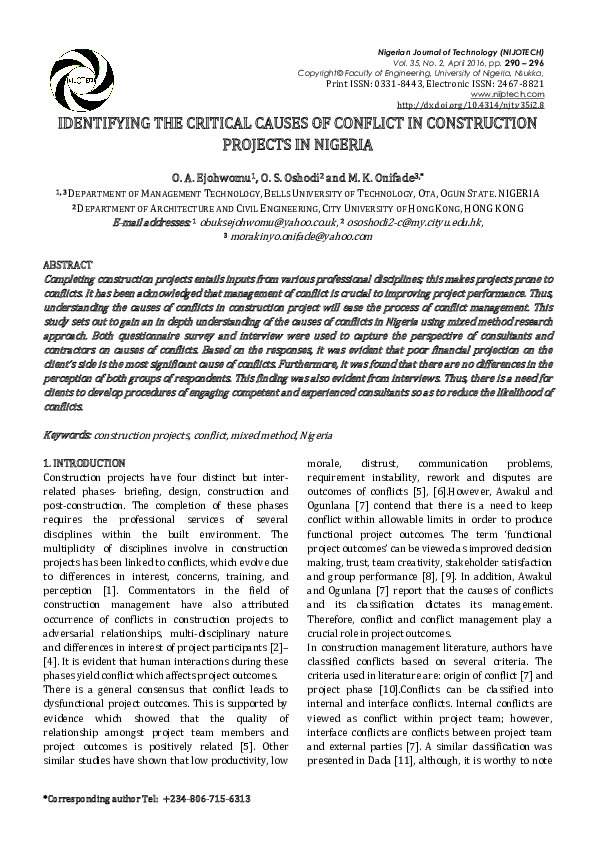 (PDF) Identifying the Critical Causes of Conflict in Construction ...