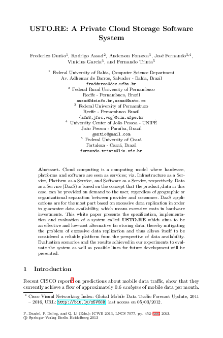 (PDF) USTO.RE: Efficient Private Cloud Storage System