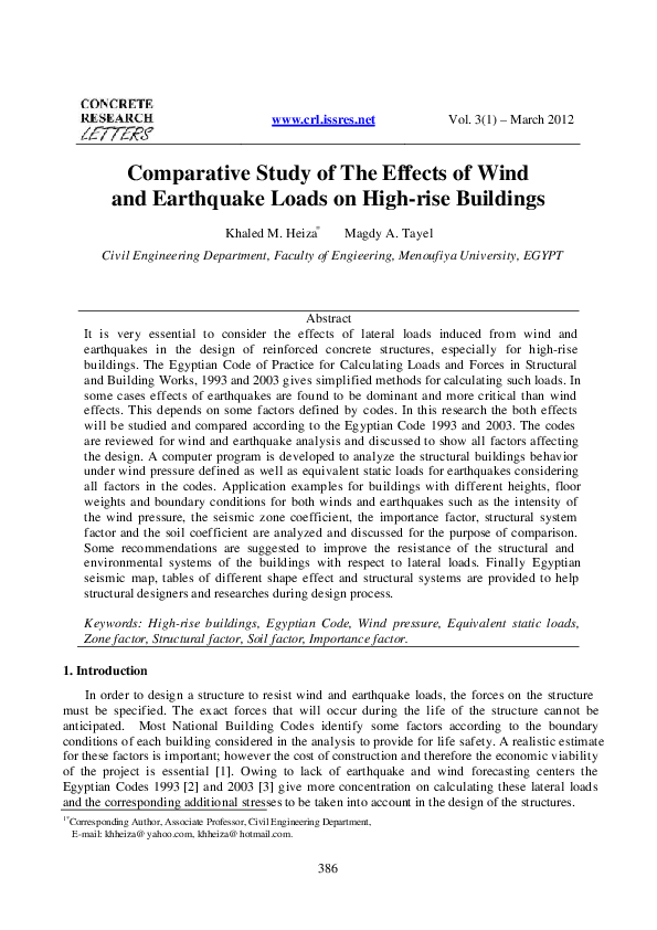 (PDF) Comparative Study of The Effects of Wind and Earthquake Loads on ...