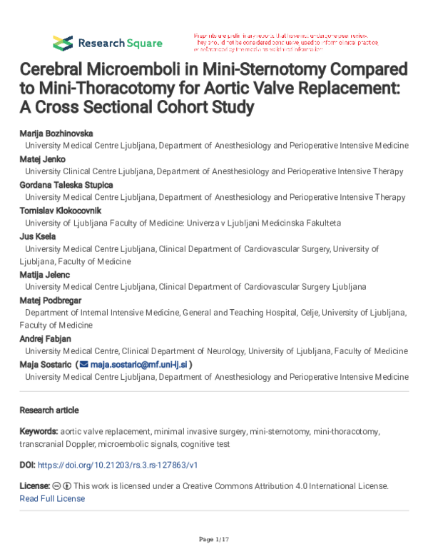 (PDF) Cerebral Microemboli in Mini-Sternotomy Compared to Mini ...