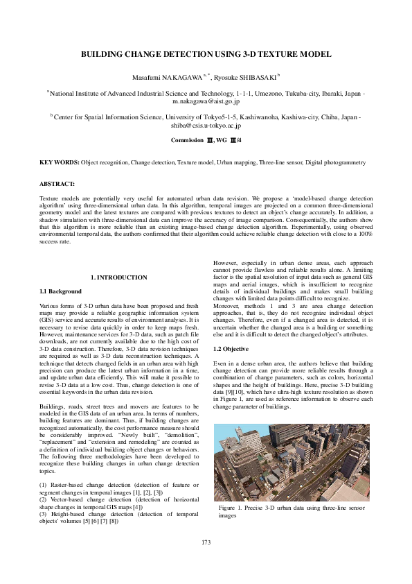 (PDF) Building change detection using 3-D texture model